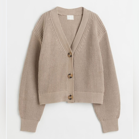 H&M | Sweaters | Ribknit Chunky Cardigan Hm Tortoise Beige Tan Cable ...